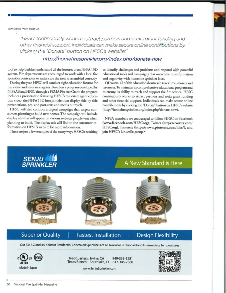 First Publication in NFSM Magazine | Senju Sprinkler - Fire Sprinklers